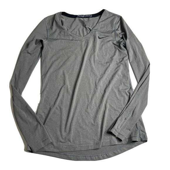 Nike | Tops | Nike Pro Shirt Womens Large Grey Nike Fit Long Sleeve ...